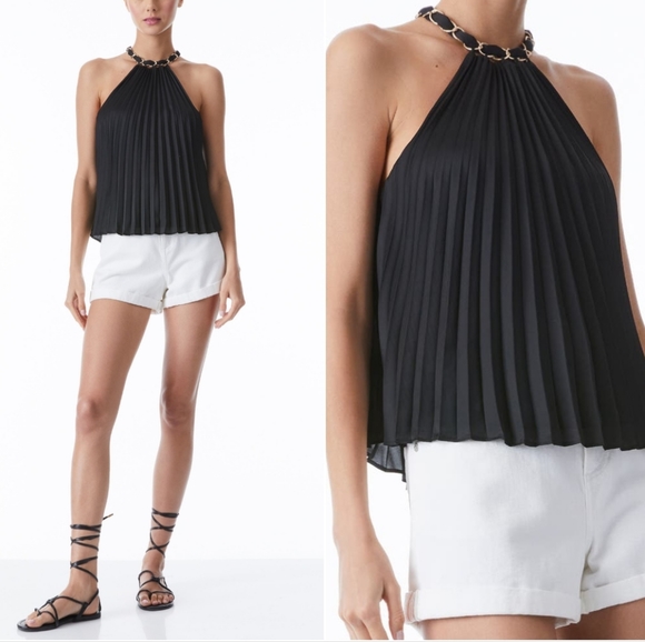 Alice + Olivia | Tops | Alice Olivia Alycia Pleated Chain Neck Halter ...